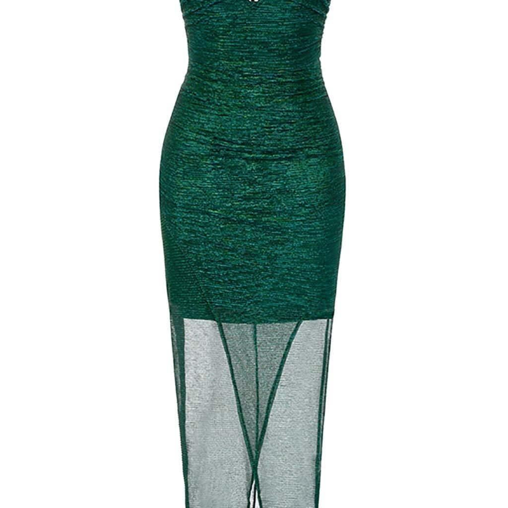 SPLIT THIGH MESH MIDI DRESS IN OLIVE GREEN – Redcit